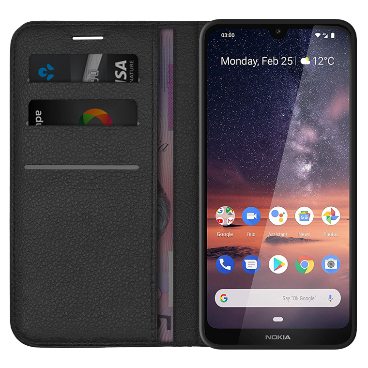 Leather Wallet Case for Nokia 3.2 (Black)